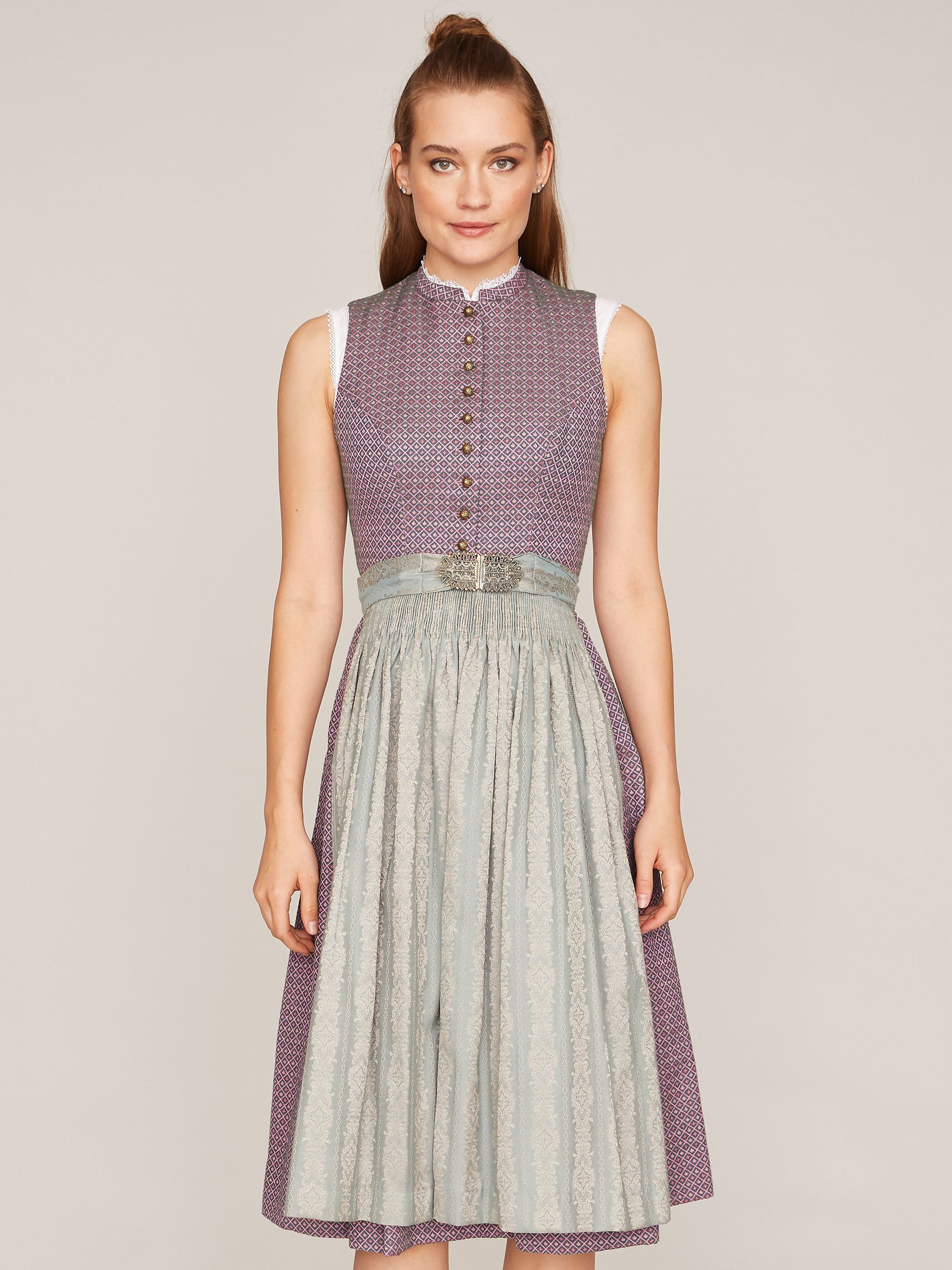 Hochgeschlossenes Dirndl in Rosagrün | GOTTSEIDANK