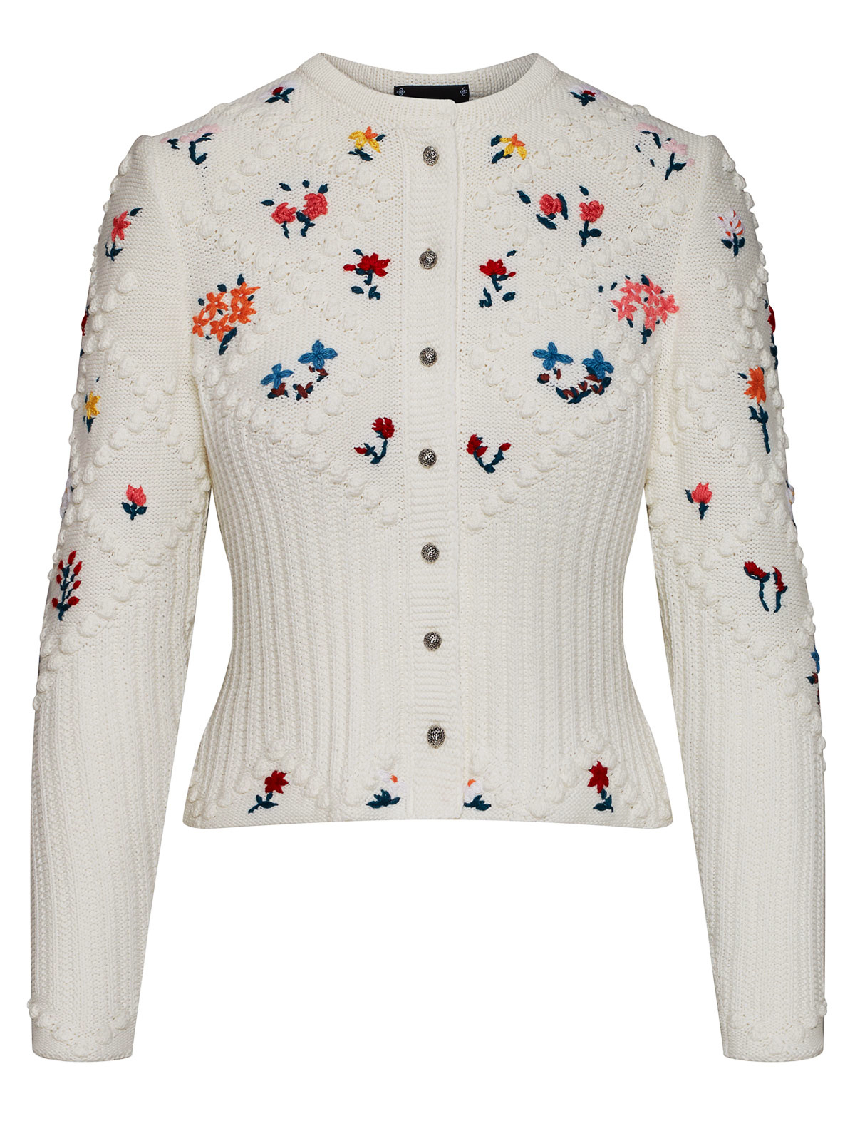 Cremeweiße Strickjacke mit rosa Blumenstickerei | LIMBERRY