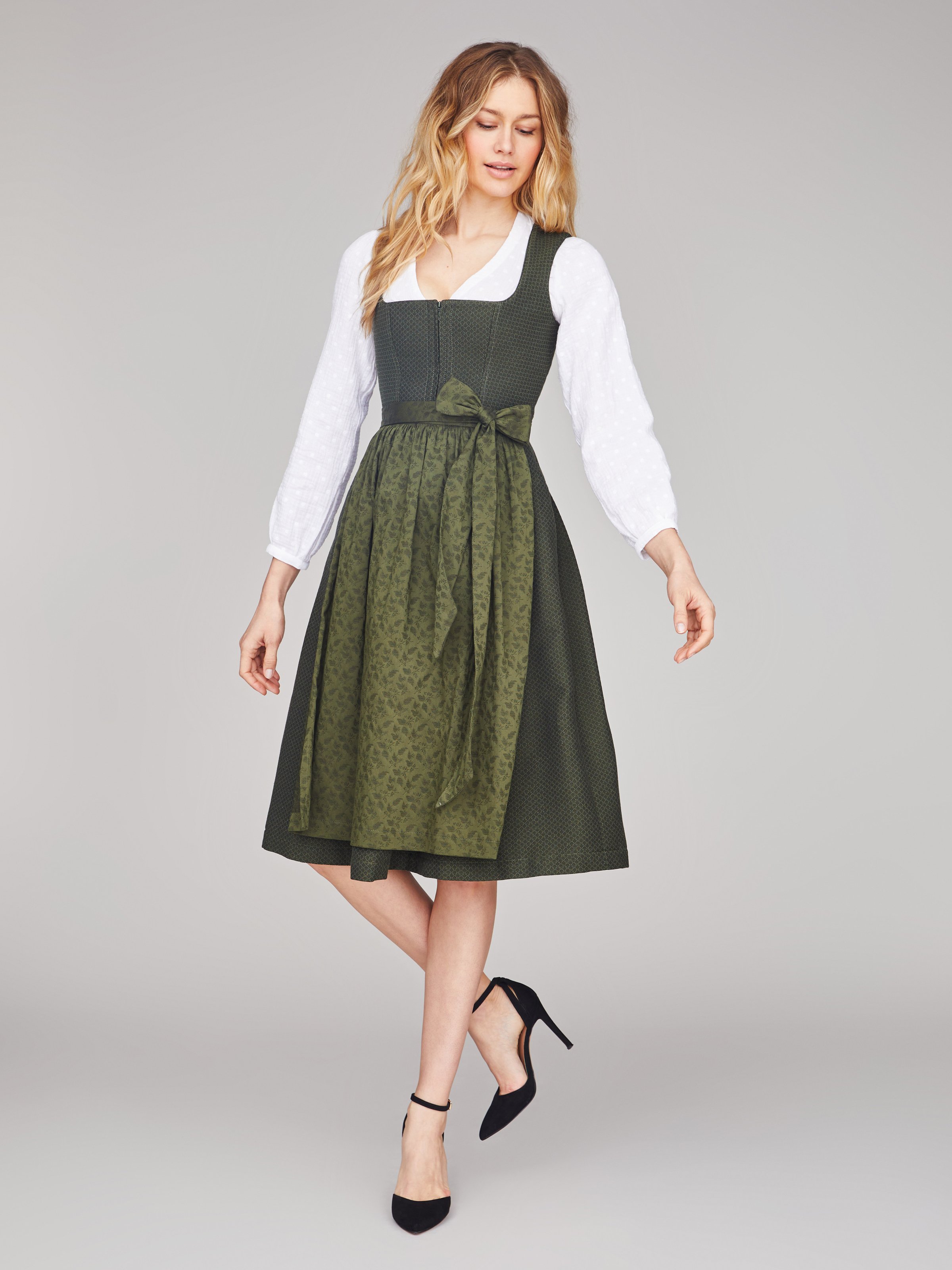 Dunkelgrünes strukturiertes Dirndl | LIMBERRY